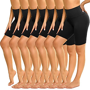 ZOOSIXX 7 Pack High Waisted Biker Shorts for Women, 8” Soft Yoga Workout Black Athletic Shorts