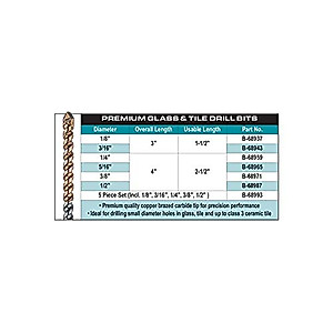 Makita B-68993 5 Pc. Assorted Glass and Tile Bit Set
