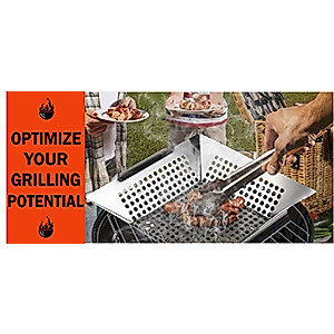 Professional Grade Stainless Steel Grill Basket, BBQ Accessories, Meats, Vegetables, Seafood, Pizza, Kabob. Fits Charcoal, Gas Grills Camping Cookware Grill Tool Gift for Dad