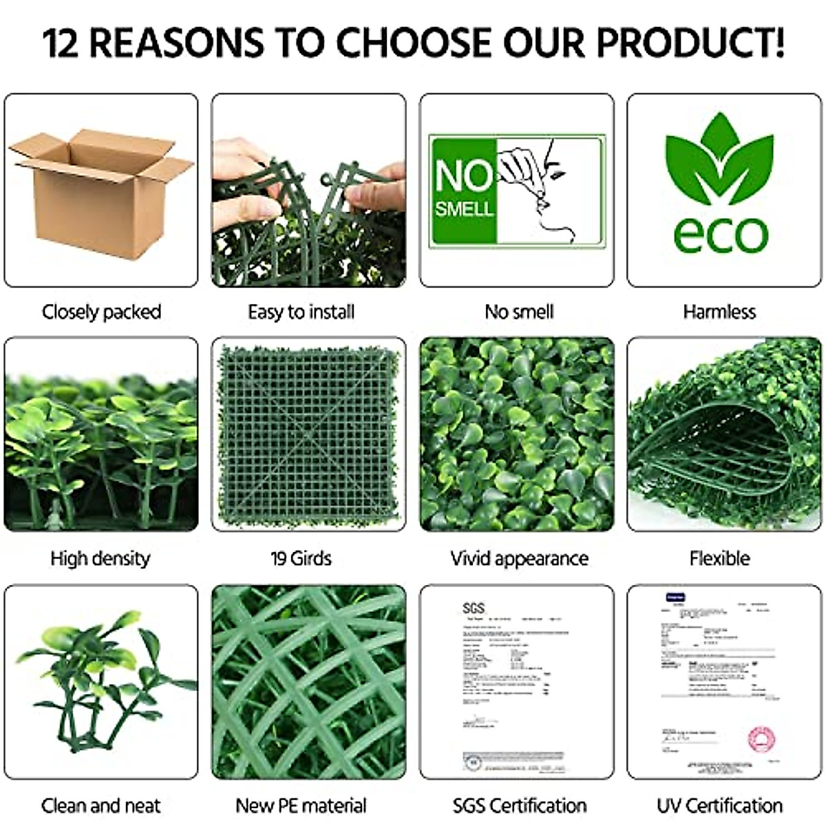 Yaheetech 6Pcs 20 x 20 inch Artificial Boxwood Panels Topiary Hedge Plant UV Protected Privacy Hedge Screen for Garden,Home,Fence,Backyard and Decorations Green