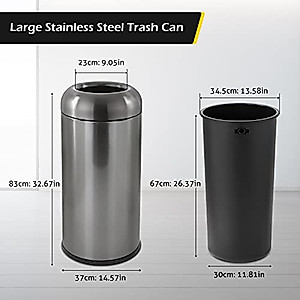 Dyna-Living Stainless Steel Trash Can Outdoor Large Garbage Can with Lid Open Top Trash Bin Commercial Big Kitchen Garbage Bin Industrial Metal Trash Enclosure (Black)