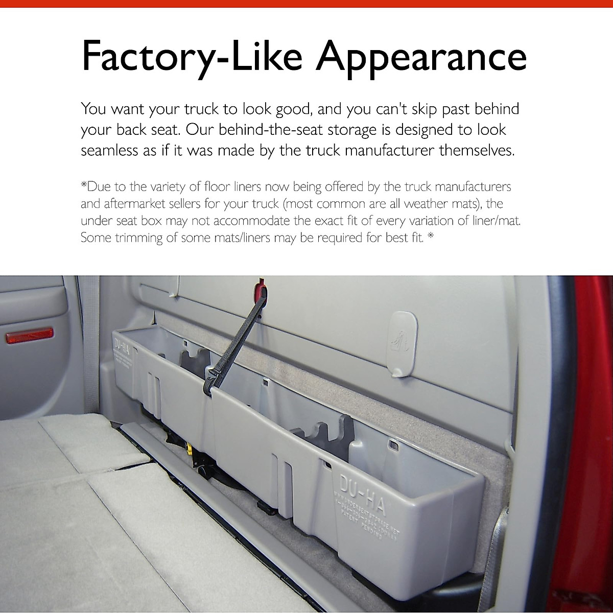 DU-HA Behind-the-Seat Storage Fits 08-16 F-250 thru F-550 Super Duty Crew Cab & Regular Cab, Black, Part #20054