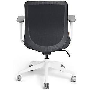 Poppin Mid Back Max Task Chair - Dark Gray Cushions + White Frame, Curvy Mesh Backrest, Adjustable Recliner, Armrest and Height Settings, 5 Caster Wheels for Easy Movement