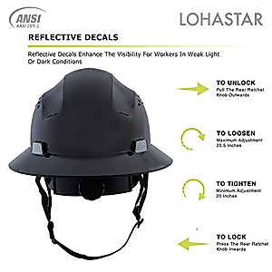 LOHASTAR Full Brim Hard Hat Safety Helmet Vented ANSI Z89.1 Approved OSHA Hard Hats Construction Men Women Adult Cascos De Construccion Type I Class C Hardhats(1 Pack, Black)