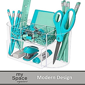 Desk Organizer Pen Holder Acrylic for Office Supplies and Desk Accessories Clear Office Organization Desktop Organizer for Room College Dorm Home School (Clear)