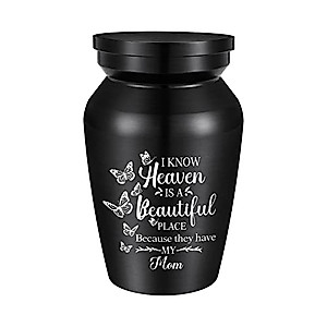 Small Urns for Human Ashes Aluminium Mini Keepsake Urn Butterflies Small Cremation Urns for Ashes Memorial Ashes Keepsake-I Know Heaven is A Beautiful Place Because They Have My Mom