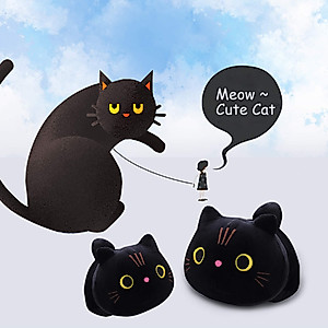 Cuecutie 9.8" Black Cat Plush Kawaii Cat Pillow Black Cat Stuffed Animal Plushies Cute Round Eyes Kitten Plush Doll Toy for Friend Birthday Valentine Christmas