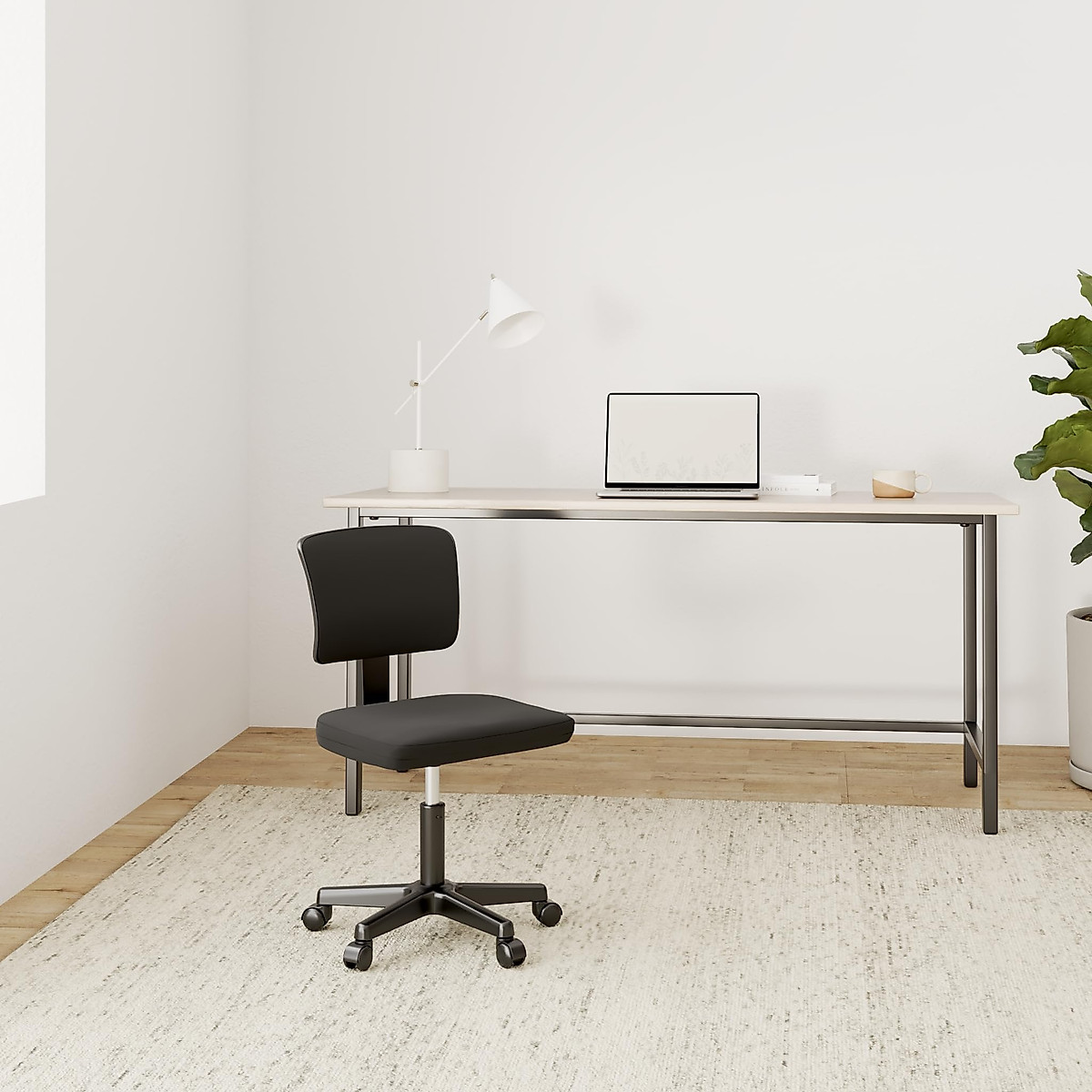 Armless Mesh Office Chair, Ergonomic Computer Desk Chair, No Armrest Small Mid Back Executive Task Chair with Lumbar Support and Swivel Rolling for Small Spaces, Black