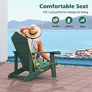 Tangkula Oversized Adirondack Chair, Patio Lounge Chairs w/Adjustable Cup Holder, HIPS Armchairs Slatted Chair, Outdoor Weather Resistant Fire Pit Chair for Deck Backyard Garden Porch (2, Green)