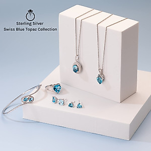 PEORA Swiss Blue Topaz Heart Promise Ring for Women 925 Sterling Silver, Natural Gemstone Birthstone, 1.50 Carats Heart Shape 7mm, Comfort Fit, Size 8
