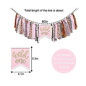 Girls Wild One High Chair Banner - Pink Jungle Birthday Banner - Girls Animal Print 1st Birthday Banner - Shes A Wild One Birthday Decorations Girl - Best Wild One Birthday Party Supplies
