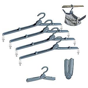 Fineget Travel Hangers Foldable Collapsible Plastic Hangers Portable Non Slip Clothes Hangers for Laundry Car Camping Blue/Gray Hangers Quick Drying (4 Pcs + 8 Clips)