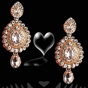 Touchstone Indian Bollywood Desire Contemporary Diamond Look White Rhinestone Designer Jewelry Chandelier Earrings In Antique Gold Tone For Women.