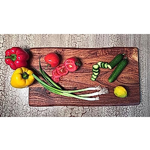 Mountain Woods Brown Hand Crafted Live Edge Acacia Cutting Board/Serving Tray | Charcuterie Board | Chopping Board for Vegetables, Fruits and Meat | Cheese Board - 20" x 11" x 0.75"