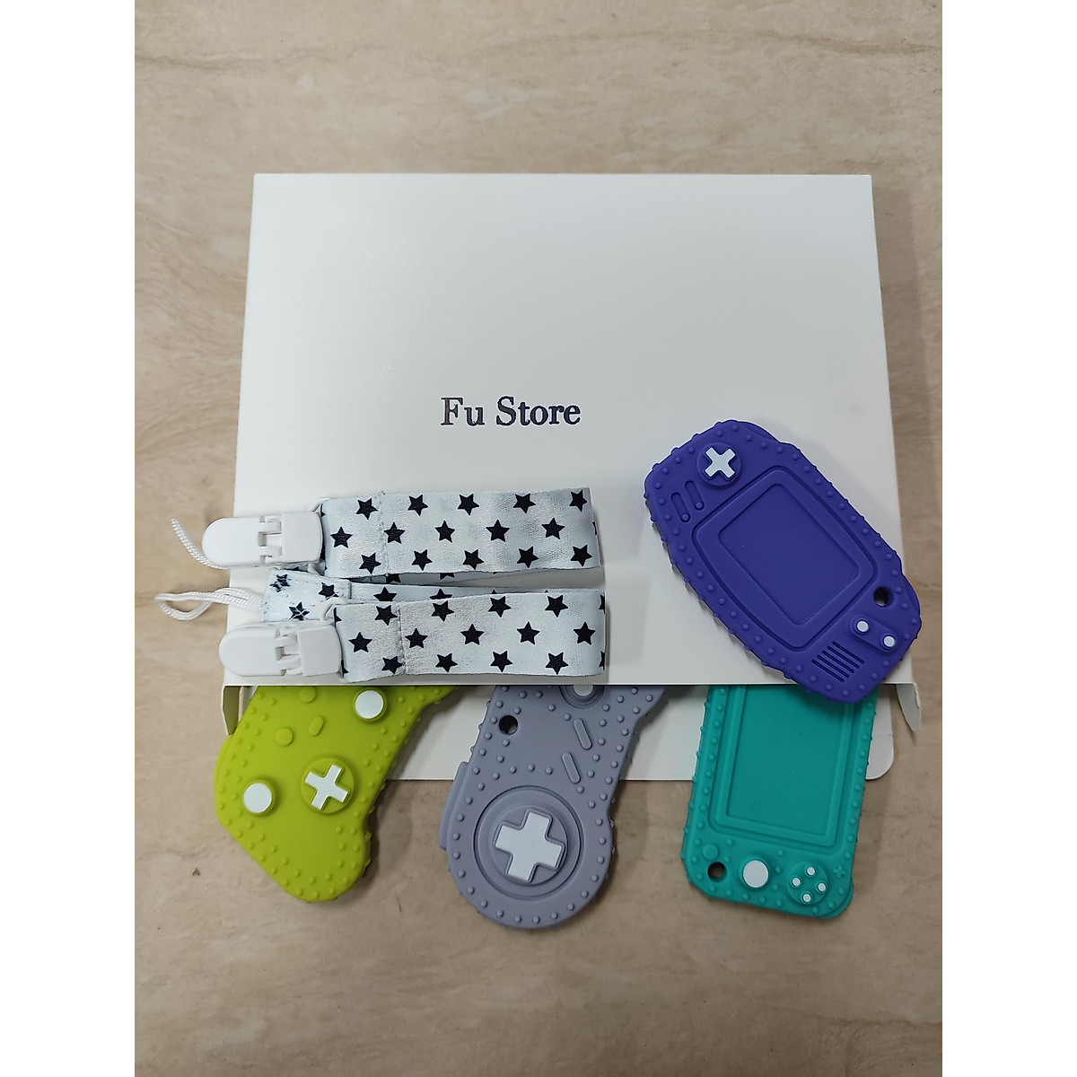 Fu Store 4-Pack Silicone Teething Toys for Infant Toddlers, Remote Control Game Controller Shape Teethers for Babies Chew Toys Relief Soothe Babies Gums Set, BPA Free/Dishwasher and Refrigerator Safe