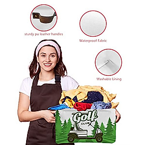 Golf Cart Storage Baskets for Organizing, Golf Club Green Field Pine Tree Balls Sports Theme Fabric Storage Bins for Shelf, Collapsible Cube Bin with Handles for Closet（15''x11''x9.5''）