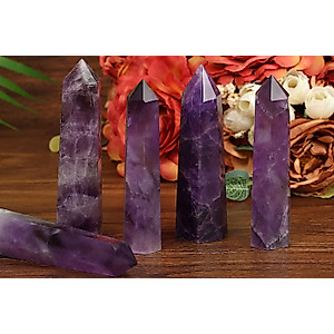 LAIDANLA Amethyst Healing Crystals Wands 3.5-4" Polishing Natural Reiki Energy Wand Stone Hexagonal Point Large Crystal Gemstones for Meditation Therapy Crystal Grid Decoration 1Pcs