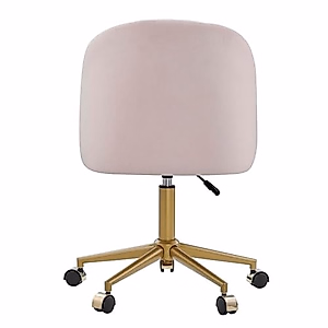 Pemberly Row Upholstered Adjustable Swivel Desk Chair Gold Legs in Blush Pink
