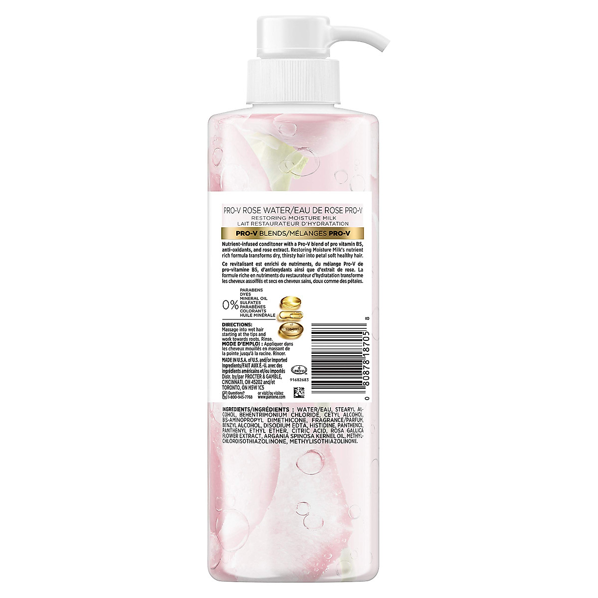 Pantene Sulfate Free Conditioner, Paraben and Dye Free, Pro-V Blends Soothing Rose Water, 17.9 fl oz
