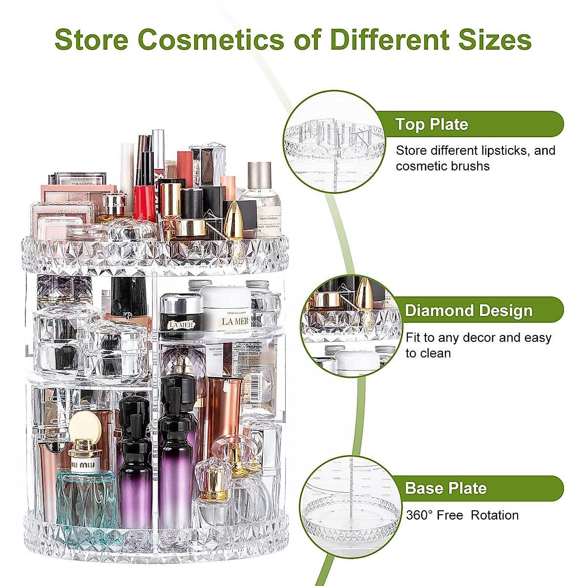360 Degree Rotating Makeup Organizer, 7 Layers Adjustable Makeup Storage Organizer Box for Lipstick and Brushes, Large Capacity Acrylic Cosmetic Display Cases for Dresser and Bathroom1