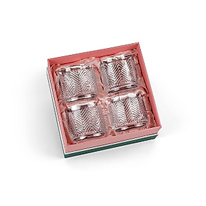 Vintage Flamingo Lowball Cocktail Glasses for Drinking Gin, Rum, Vodka, Whiskey Bar Drinks | Set of 4 | 11 oz Stackable Thick Crystal Short Tumblers | Tropical Glassware Collection