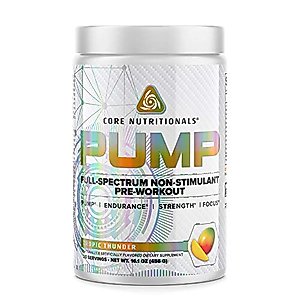 Core Nutritionals Pump Full-Spectrum Non-Stimulant Pre-Workout, with N03T® Nitrate, Peak02®, Alpha GPC, for Maximum Pump, Strength, and Performance 20 Servings (Tropic Thunder)