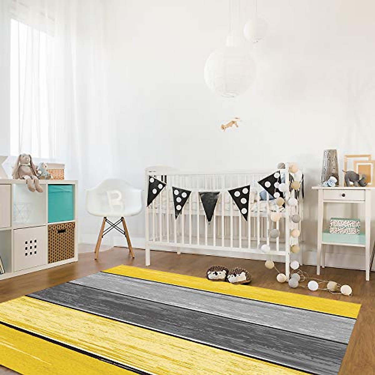 Yellow Grey Ombre Area Rugs for Living Room/Bedrooom, 4'x6' Area Rug Non-Slip, Farmhouse Wooden Striped Abstract Aesthetics Kids Room Area Rug Washable Accent Floor Carpet Runner Indoor Outdoor