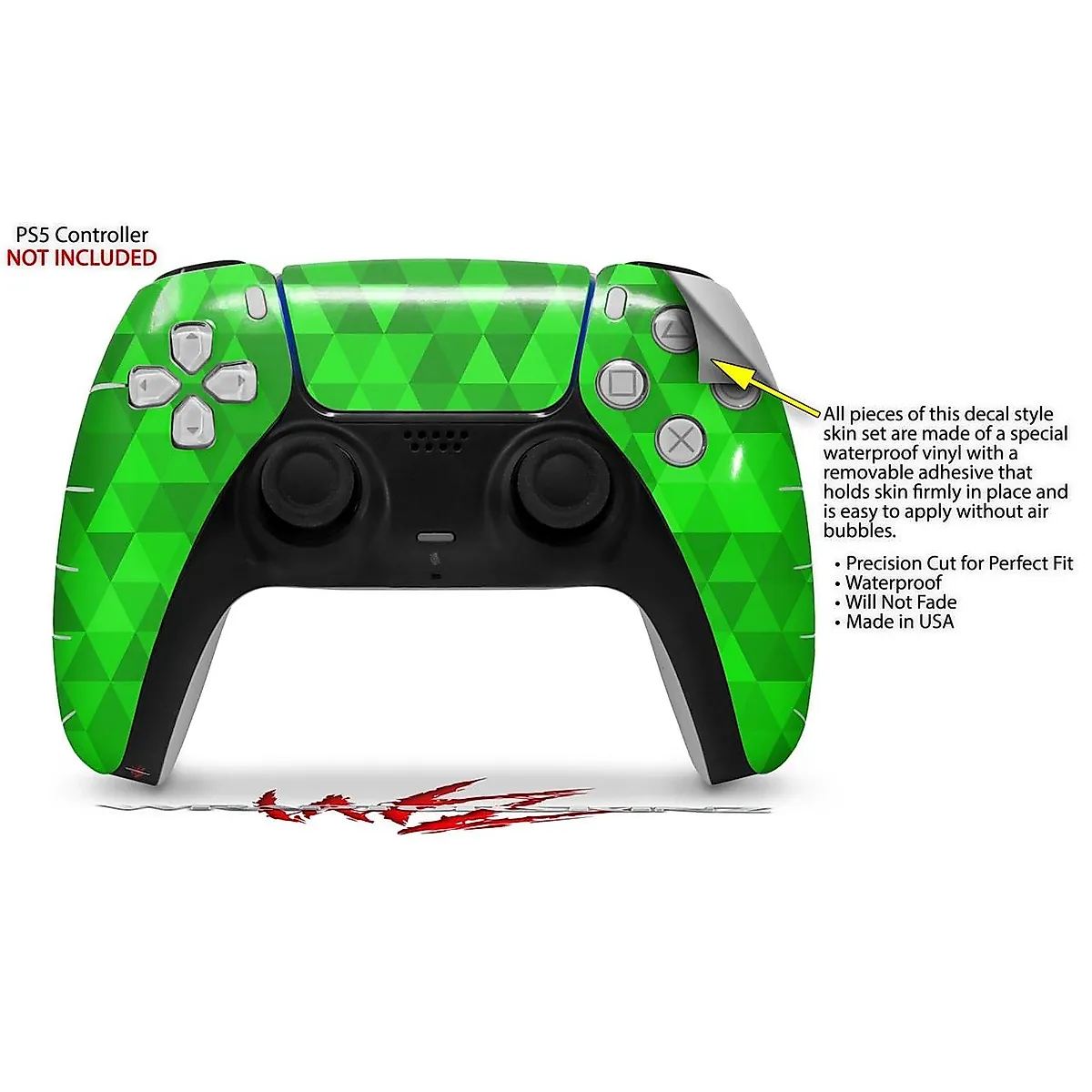 WraptorSkinz Skin Wrap compatible with Sony PS5 DualSense Controller Triangle Mosaic Green (CONTROLLER NOT INCLUDED)