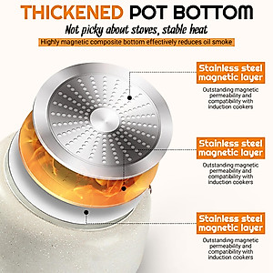 Generic 5-QT Double-flavor Multi-Functional Hot Pot Divider for Dual Broth Cooking - Dual-Sided 12 Inch Shabu Shabu Pot for Electric Induction, Gas Stove, Cooktop, Grill, Large, Beige