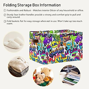 Comics Palm Tree Microphone Storage Basket Bins Foldable Decorative Storage Box Laundry Hamper Baskte Storage for Living Room Clothes Nursery Closet Shelf Playroom,2 pcs