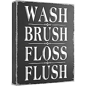 Barnyard Designs Wash Brush Floss Flush Box Sign Rustic Primitive Farmhouse Country Bathroom Home Decor Sign 10” x 8”