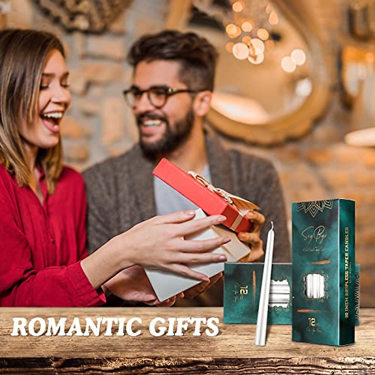 10 Inch Taper Candles, 12 Pack Tall Unscented Dripless Candles with Cotton Wicks Perfect for Dinner, Party, Wedding or Farmhouse Decor, 7-9 Hour Burn Time- 7/8" Base (10 inch/Glossy, White)