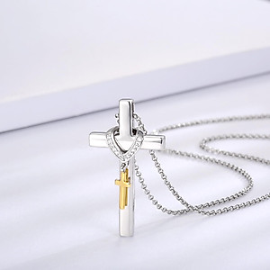 oGoodsunj Sterling Silver Cross Urn Necklace - Memorial Pendant Cremation Jewelry Keepsake Pendant Gift for Ashes for Women Men (Gold)