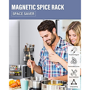 XHENEEB Magnetic Spice Rack for Refrigerator 4 Pack Magnetic Spice Rack Fridge Organizers and Storage Metal Magnetic Shelf