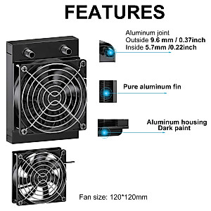 Clyxgs Water Cooling Radiator,12 Pipe Aluminum Heat Exchanger Radiator with Fan for PC CPU Computer Water Cool System DC12V 120mm Black