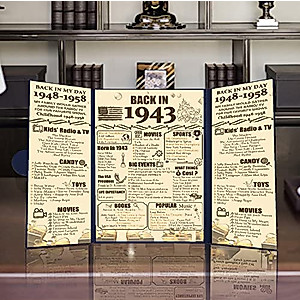 Tri-fold 80th Birthday Decorations Party Poster, Party Supplies Anniversary Decorations Birthday Gifts for Women & Men Turning 80 Years Old, 80th Anniversary Certificate Gift, Back in 1943（Blue Shell Surface）
