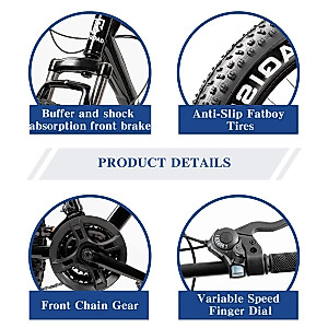 Outroad Fat Tire Mountain Bike with 26 inch Wheels, 21 Speed with High Carbon Steel Frame, Double Disc Brake and Front Suspension Anti-Slip Bikes