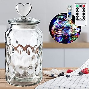 HomeyHoney Glass Jar with Lid for Liquid, Glass Apothecary Jars with Lid, Decorative Weddings Candy Buffet Display Elegant Storage, Coffee Canister,Sugar Containers (45oz Gems)