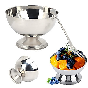TOPINCN Metal Bowl, Stainless Steel Bowl Short Footed Medium Small Size Stainless Steel for Serving Ice Cream for Dessert Snacks