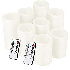 salipt Flameless Candle, LED Waterproof Candles Set of 8 (D 3'' X H 3''3''4''4''5''5''6''6) Battery Operated Candles,Flameless Candles,Resin Plastic,Indoor Outdoor Use,White