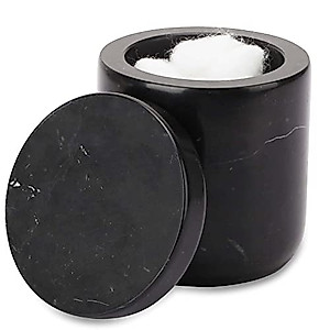 WORHE Natural Marble Canister with Lid for Cotton Balls Cosmetics Makeup Accessories Storage, Vanity Countertop Organizer for Bathroom Bedroom Living Room Sturdy and Durable, Color Black (DL010)