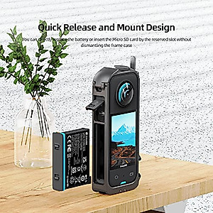 Aluminium Protective Frame and Silicone Lens Guards Cap for Insta360 X3,Metal Durable Housing Cage with Cold Shoe Mount,Bundle Include Metal Cage and Lens Protector