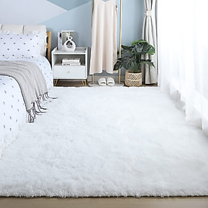 Jorkei White Area Rugs for Bedroom,7x10 Feet Plush Furry Shag Rug,Indoor Modern Plush Area Rugs for Living Room Bedroom Kids Room Kids Playroom Home Decor Floor Carpet