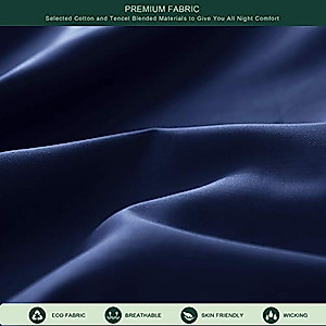 CHUN YI Luxury Cotton Bed Sheet Set, 4 Piece California King Bedding Sets-Tencel Fitted, Flat Sheet & Pillowcases, Deep Pocket to Easily Cover Mattress(Navy Blue)