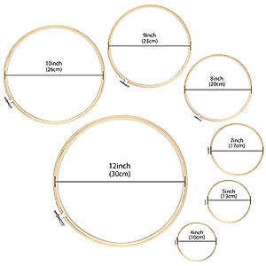 Caydo 7 Pieces 7 Sizes Embroidery Hoops Set 4 inch to 12 inch Bamboo Circle Cross Stitch Hoop Rings for Craft Sewing and Ornaments