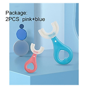 claiol 2 Pcs U-Shaped Kids Toothbrush, Premium Soft Manual Training Toothbrush for Kids 2-6 Years Old. (Blue+Pink)