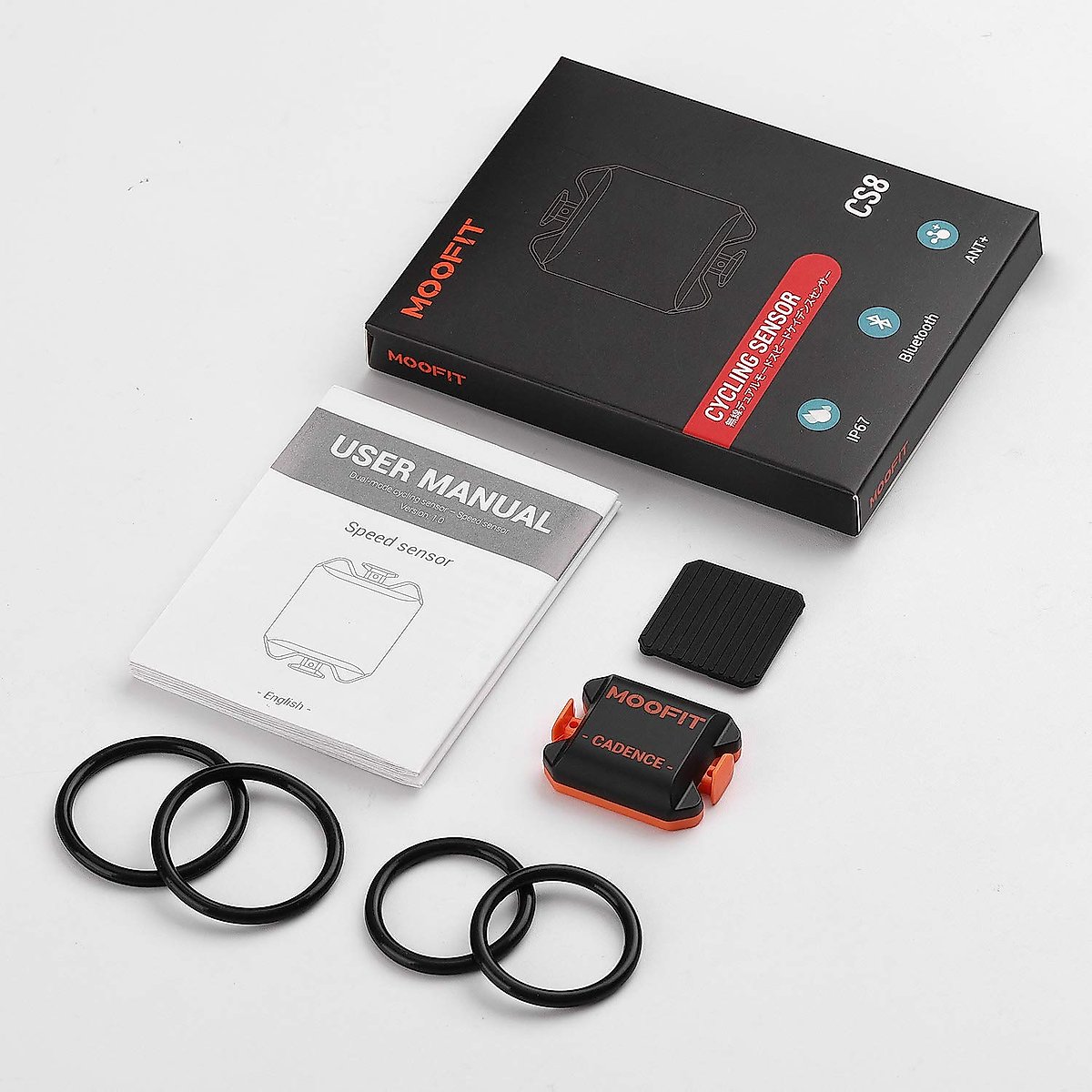 moofit Cadence Sensor Bluetooth/ANT+ IP67 Waterproof Wireless RPM Cycling Spin Bike Cadence Sensor for Wahoo/Zwift/OpenRider/Endomondo/TacX/TrainerRoad (MooFit app Unavailable)