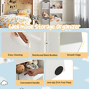 5-Cube Kids Toy Storage Cabinet, Freestanding Children Bookcase w/ 2 Foldable Storage Bins, Open Multi-Purpose Storage Display Organizer for Kids Room, Play Room, Hallway, Nursery