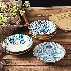 WEUNUM Soy Sauce Bowls/Dishes Set of 6, 4 Inch Dipping Bowls Sushi Plates and Appetizer Dessert Small Bowls for Charcuterie Board,3 oz Porcelain Pinch Bowls for Kitchen Prep(Blue mixed)