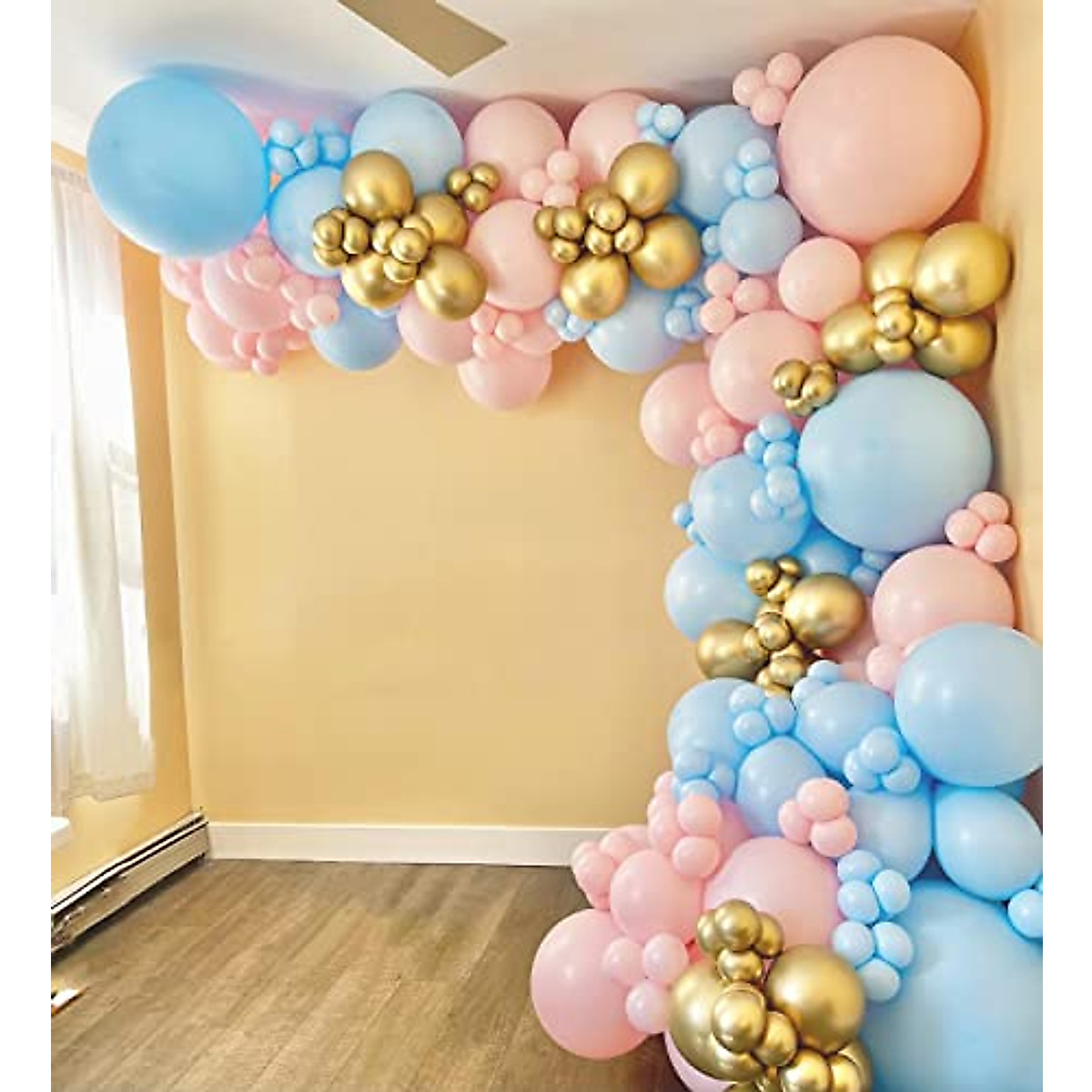 DIY 135PCS Gender Reveal Balloon Garland kits Chrome Metallic Latex Balloons 18/10/5inch Pearl Balloons for Birthday Party Celebration Wedding Gender Reveal He or She Boy or Girl (Pink Blue Gold)